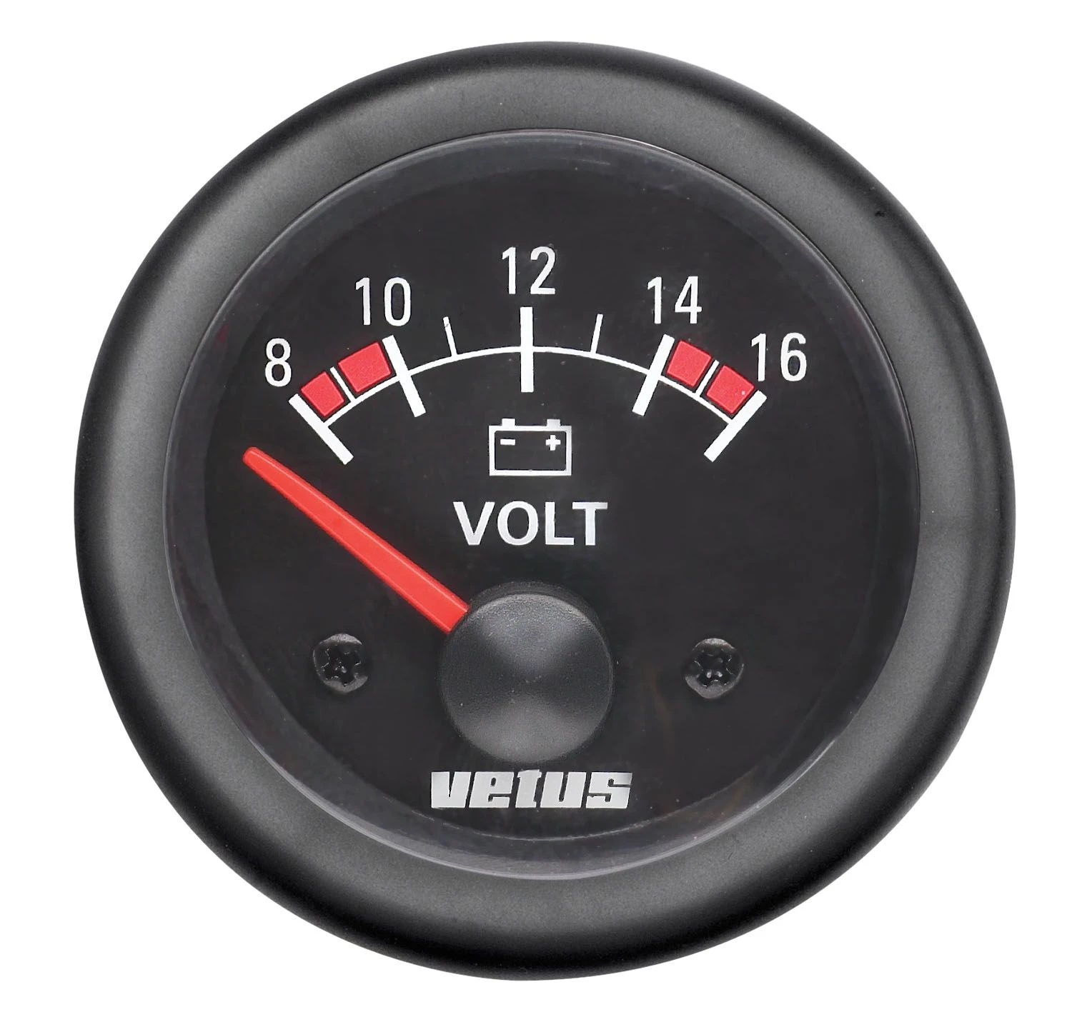 VETUS voltmeter, black, 12 V (8-16 V), cut-out size 52mm